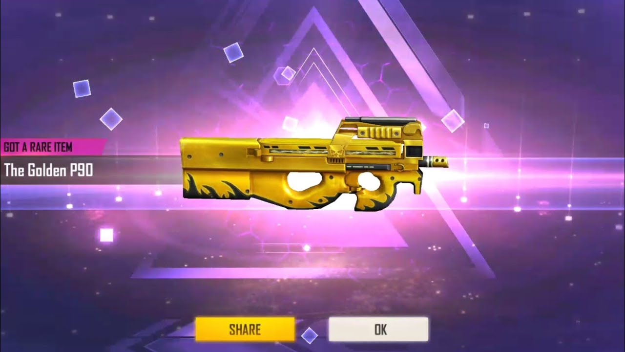 New golden P90 Gunskin review and attribute Garena free fire. - YouTube