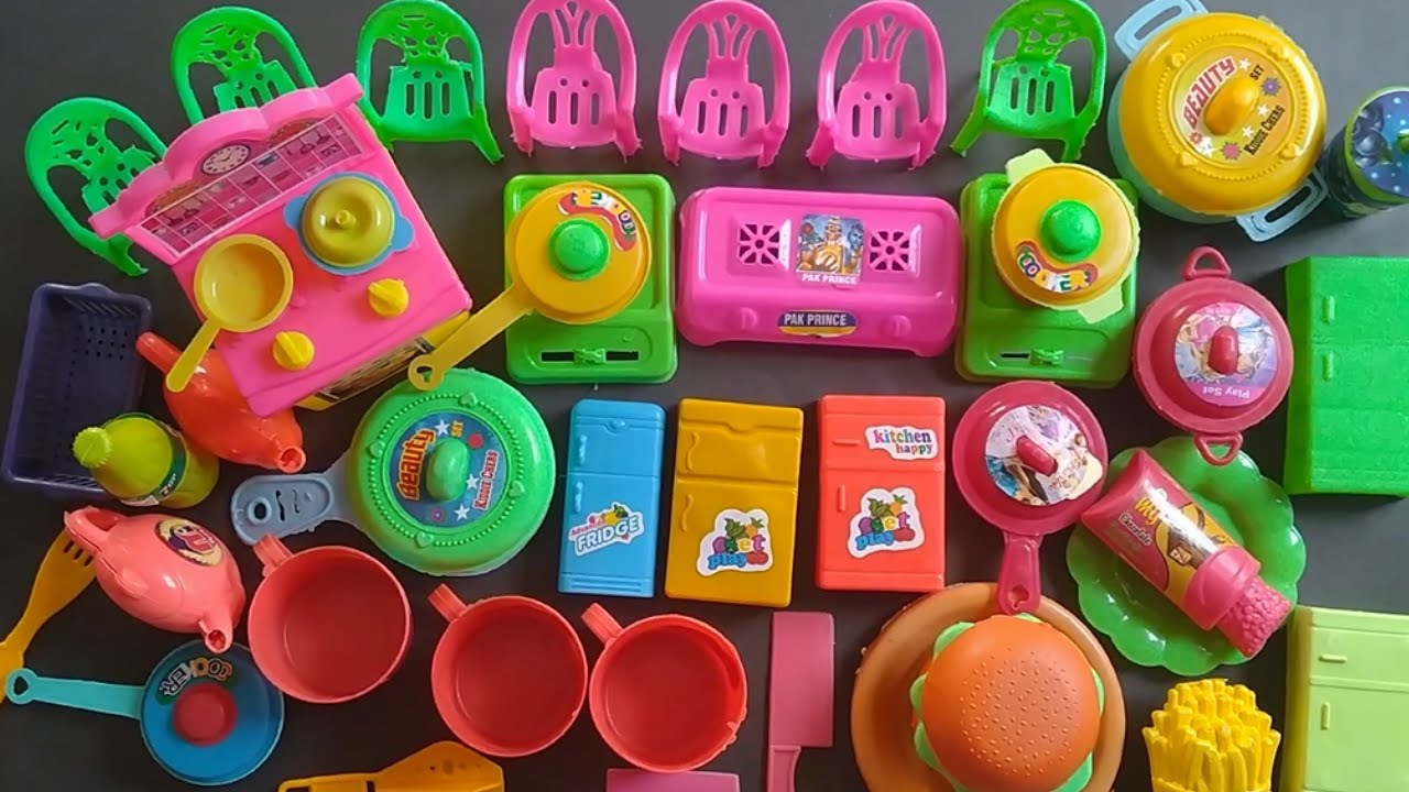 Unboxing Miniature Plastic Full Kitchen Set Collection Toy Cooking Game ...
