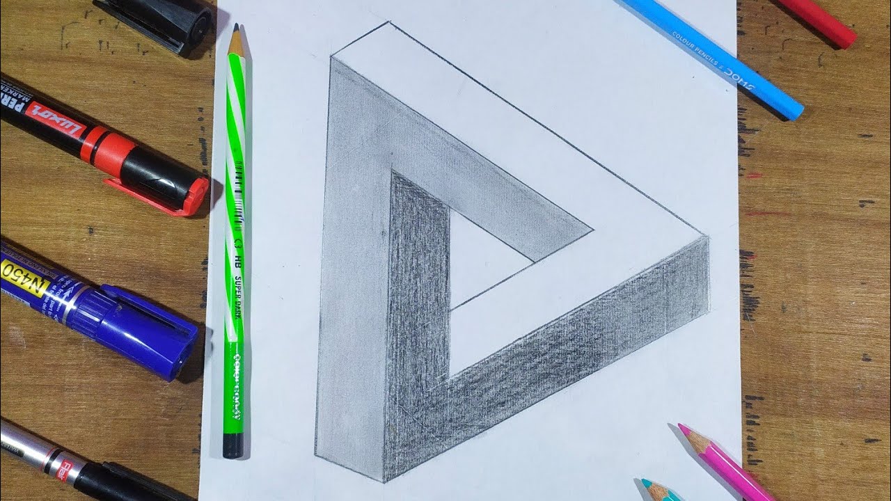 How to Draw an Optical Illusion ! Triangle the Easy Way 3d Trick Art on ...