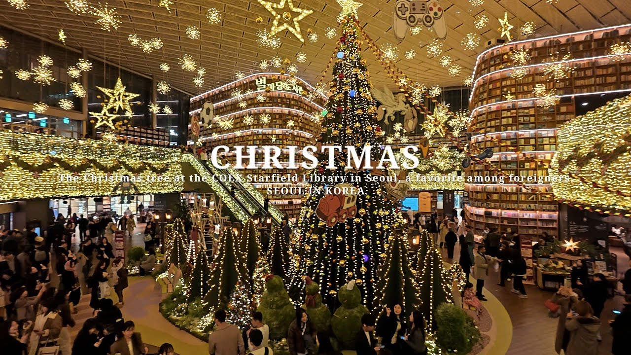 4K 서울의 코엑스 외국인들 홀리는 별마당 도서관 크리스마스 트리 Christmas tree at the COEX ...