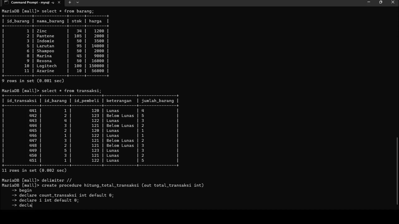 STORED PROCEDURE DAN FUNCTION MENGGUNAKAN CMD, LOOPING DAN KONDISI | TEKNOLOGI BASIS DATA - YouTube