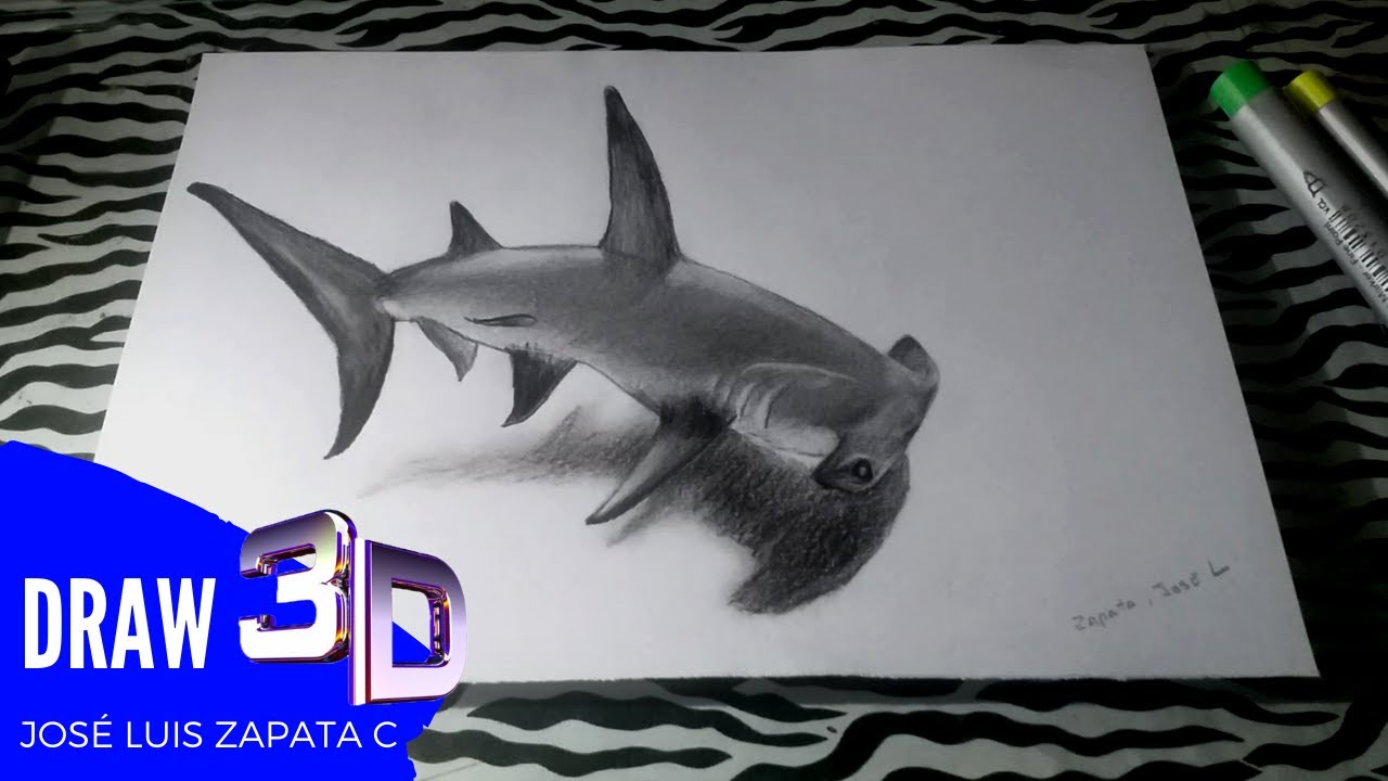 Asombroso TIBURÓN MARTILLO en 3D (dibujo) | Drawing HAMMER SHARK in 3D ...