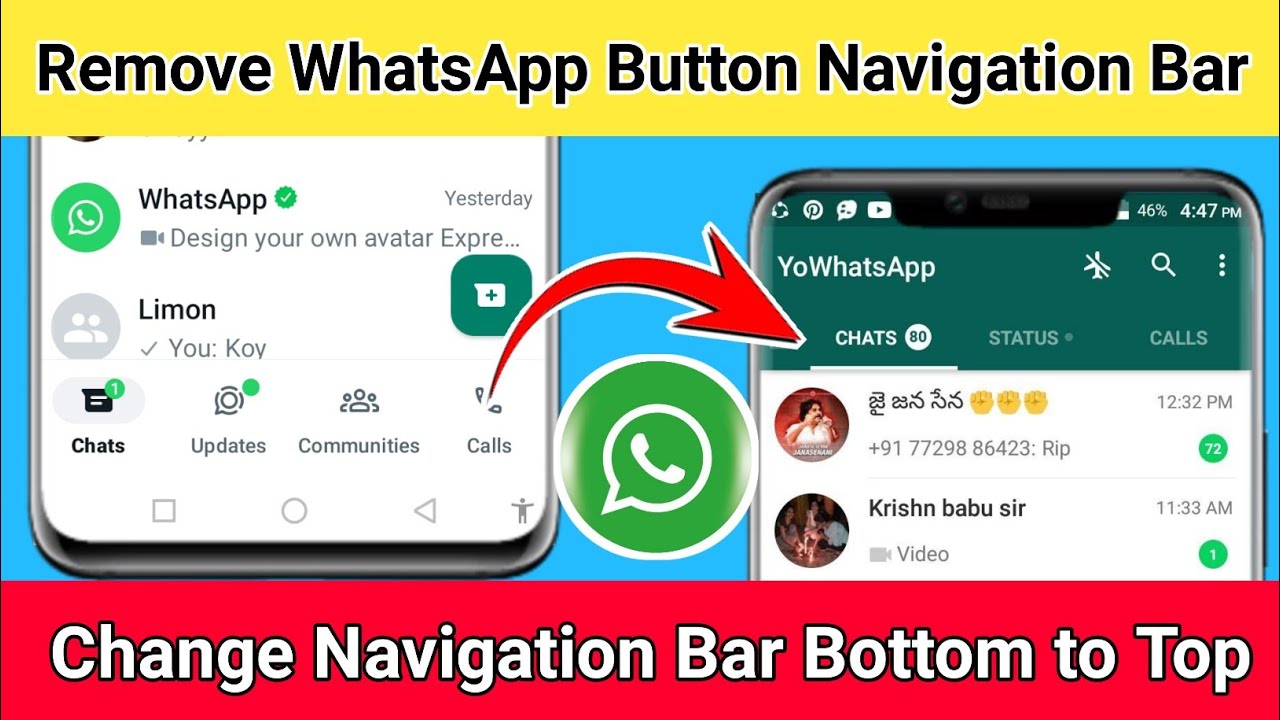 How to Remove WhatsApp Bottom Navigation Bar 2024 | Change WhatsApp ...