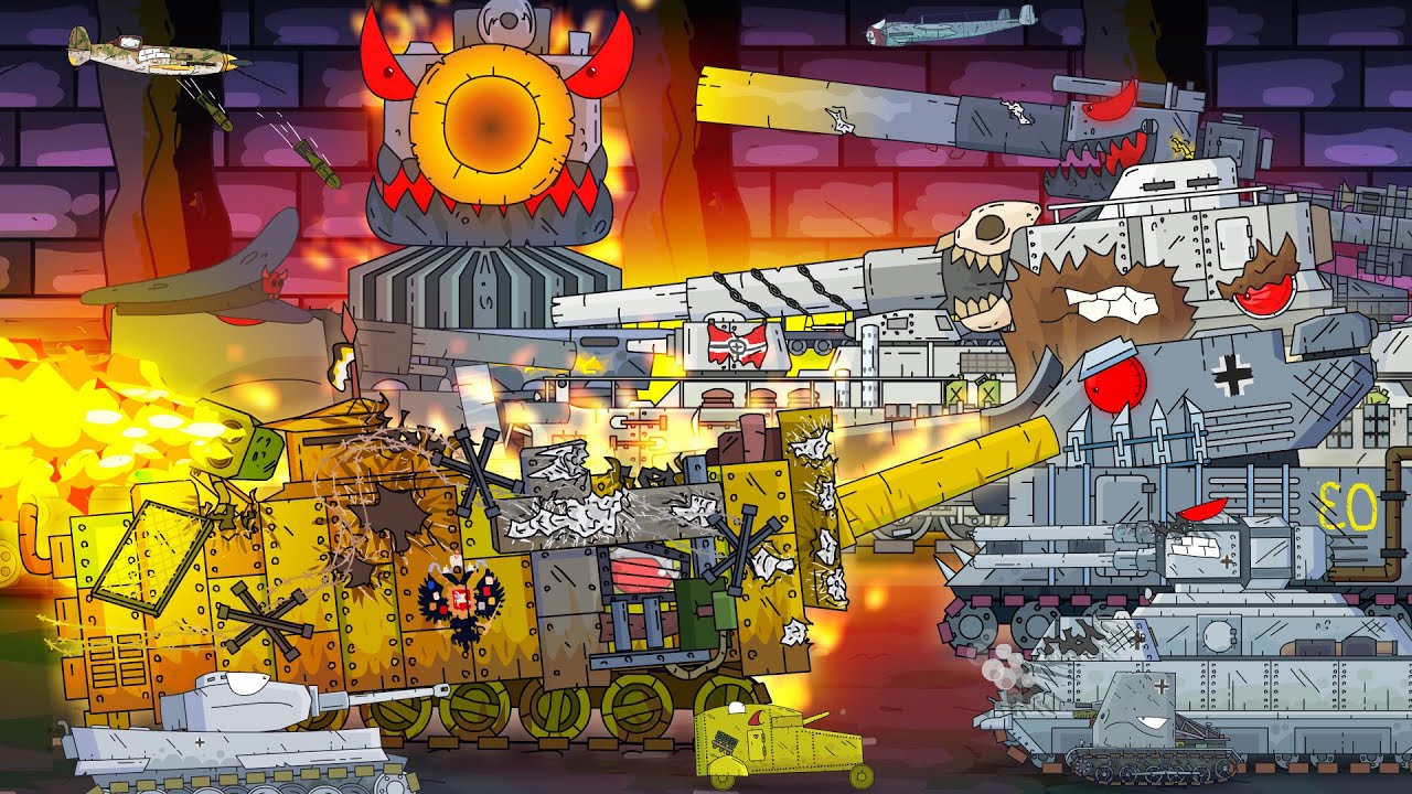 Giant tanks are attacking enemies. Animation about tanks. Tank cartoon ...