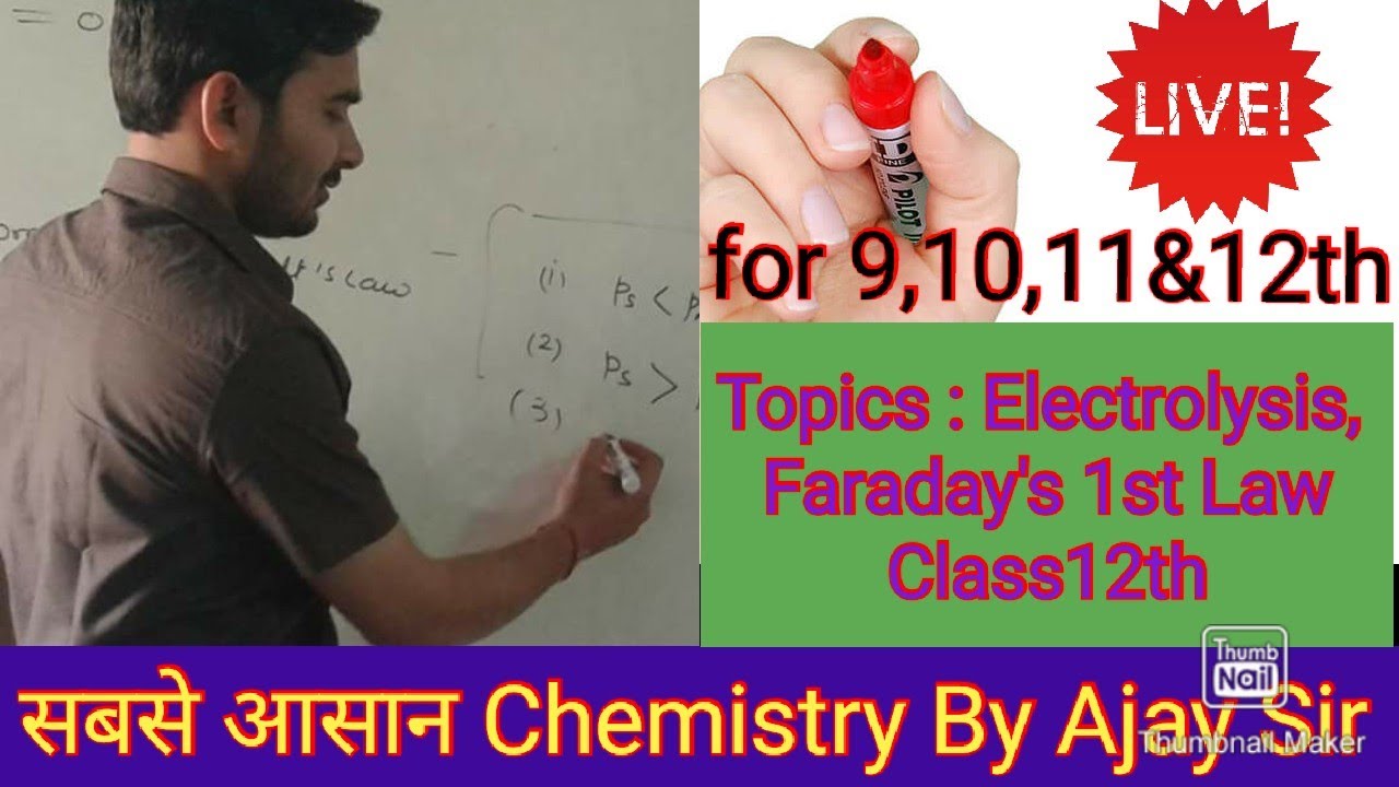 12th Ch 3 Electrochemistry: Electrolysis and Faraday First Law - YouTube