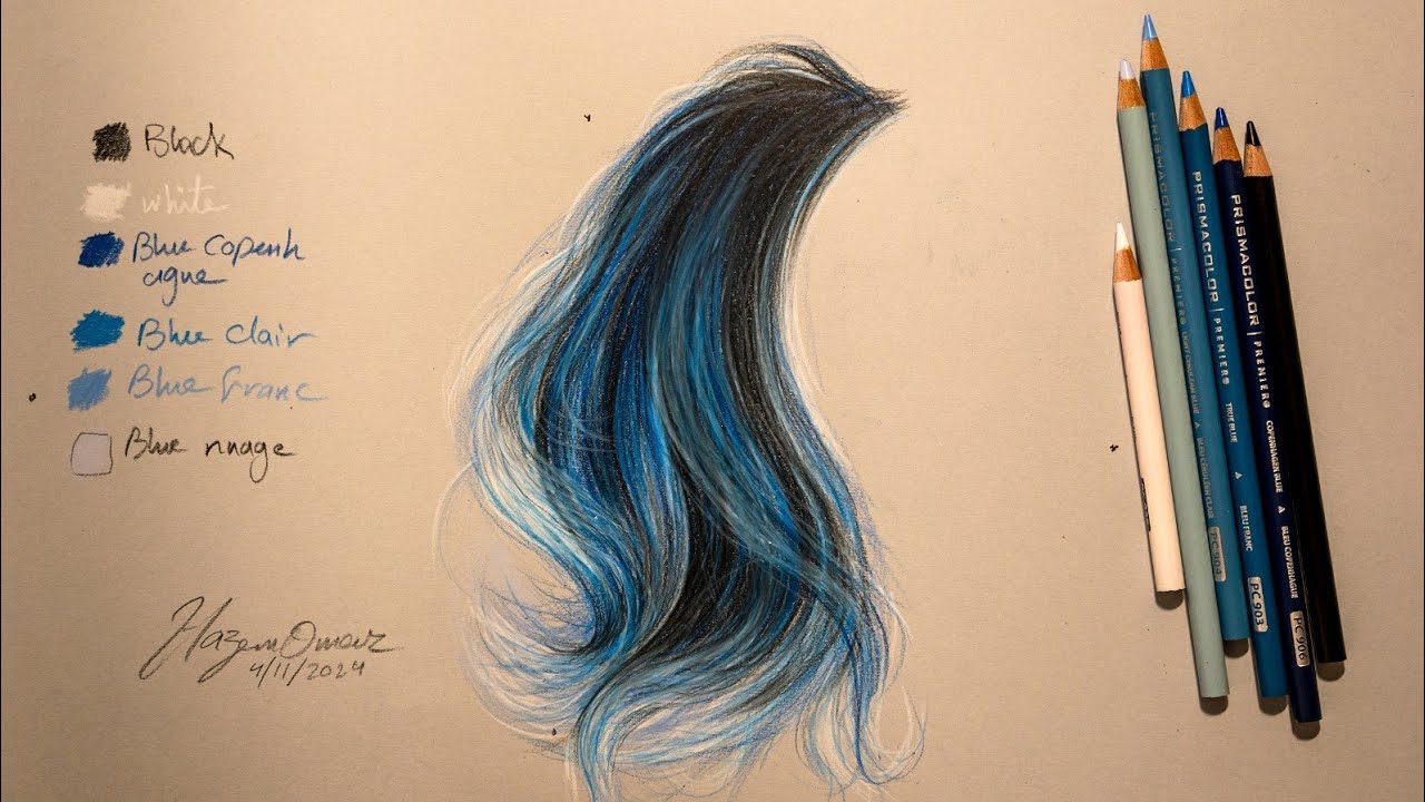 How to Draw Realistic Blue Hair with Colored Pencils | Step-by-Step ...