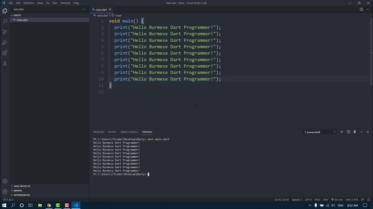 Chapter 2 11 Simple Dart Program In VS Code - YouTube