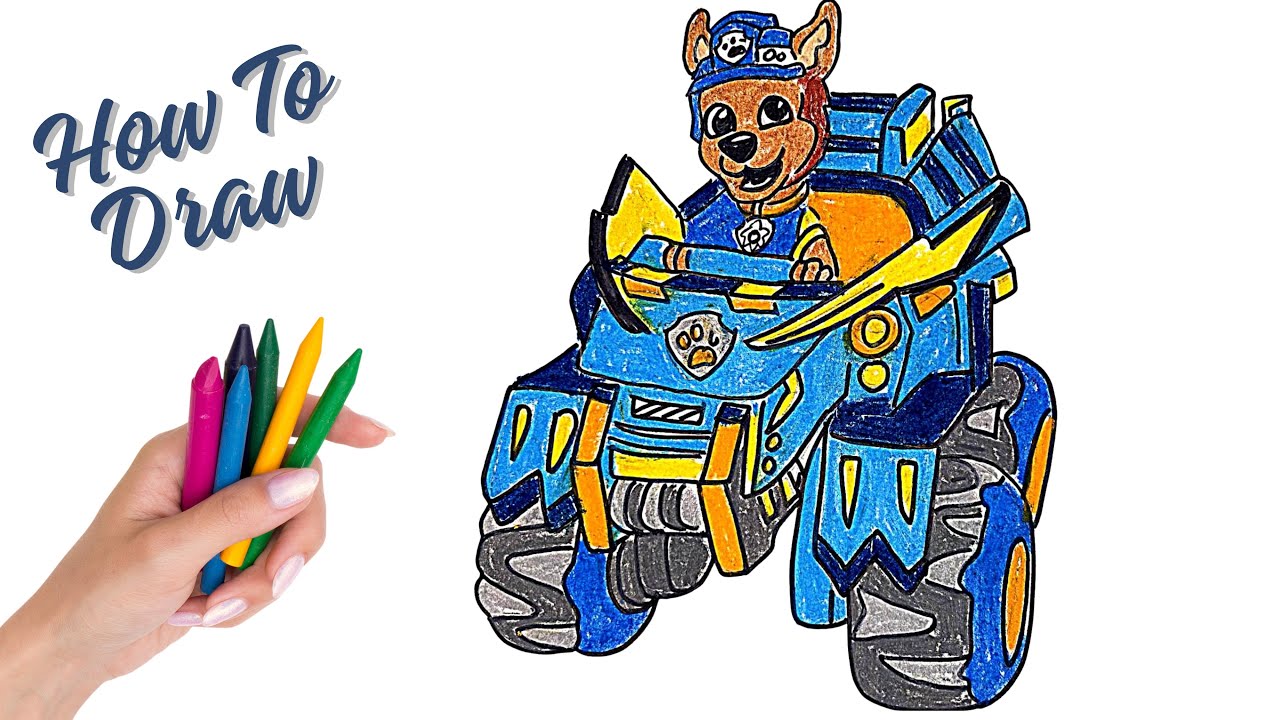 How to draw Chase - Paw Patrol Mighty Movie || Easy drawing for kids ...