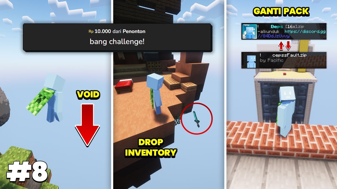 CHALLENGE DROP INVENTORY? GANTI PACK? VOID? #8 🚀🚀 MINECRAFT BEDWARS ...