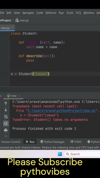 Typeerror While Creating An Instance Class Takes No Arguments Oops Python Pythonvibes