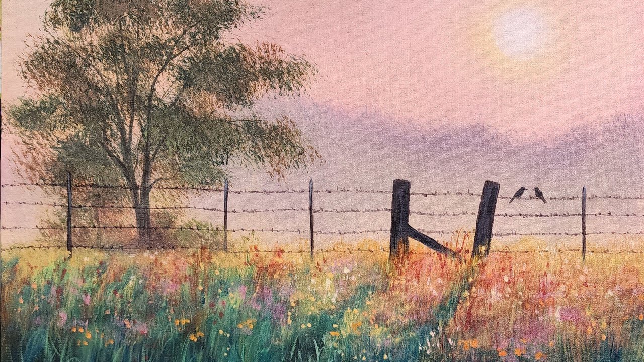 How to Paint "Misty Morning Country Landscape" Acrylic Painting LIVE ...