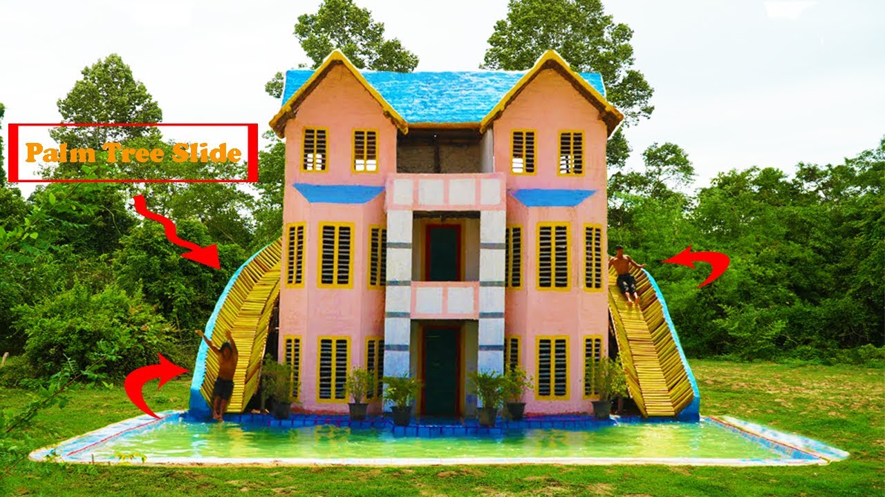 Spent 129 Days Build The Most Beautiful Twin 3-Story Mud House And Pool ...