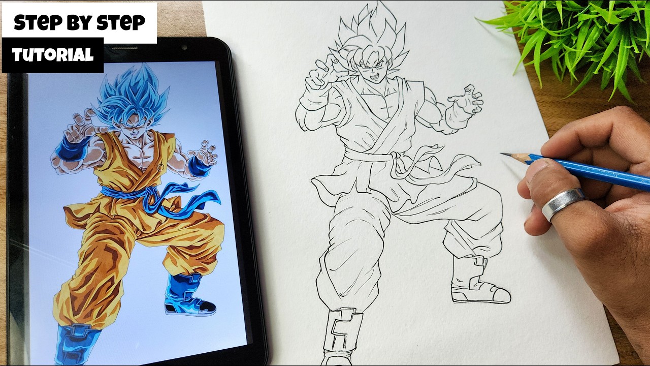How To Draw Goku Full Body In A Fighting Pose Step By Step Tutorial ...
