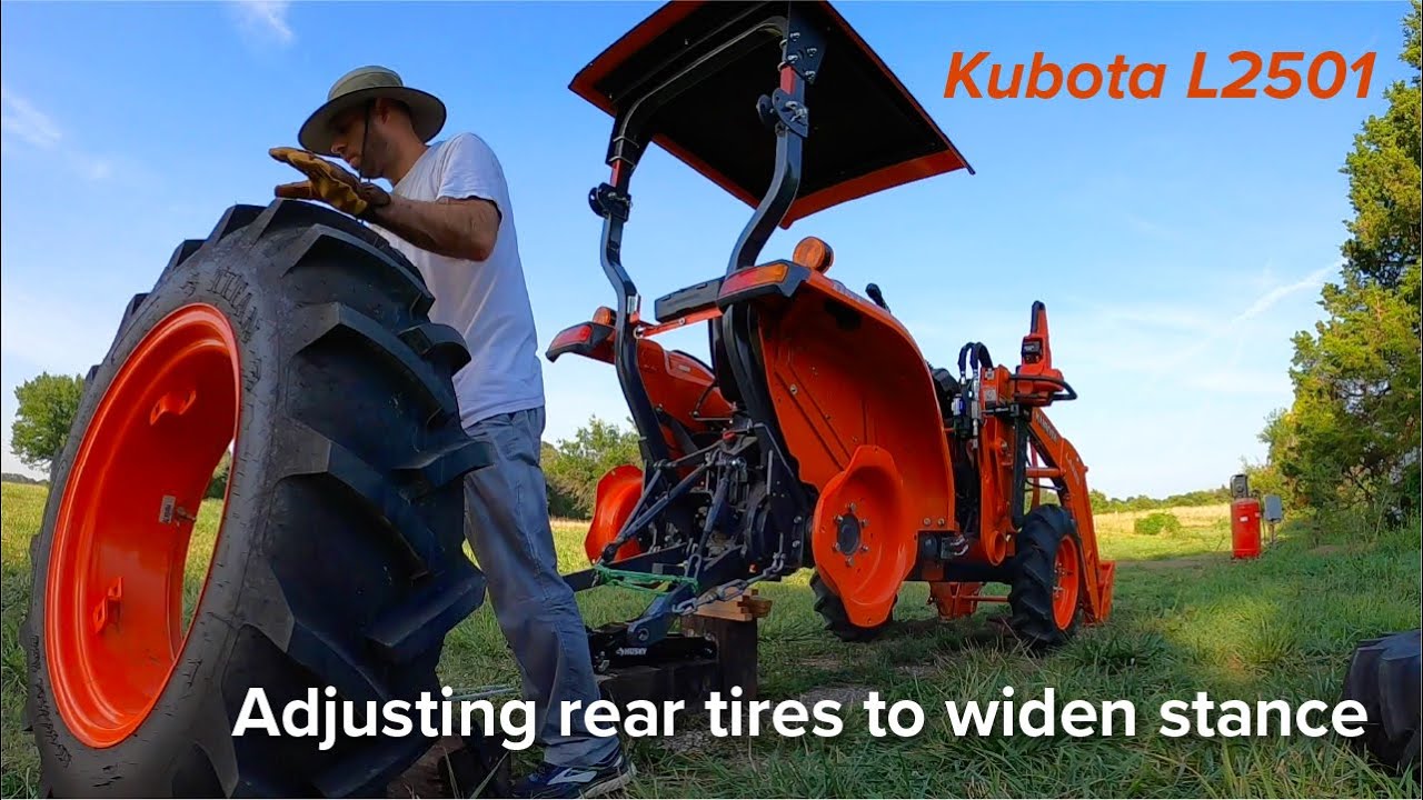 Adjusting rear tires to create wider stance on Kubota L2501 compact ...