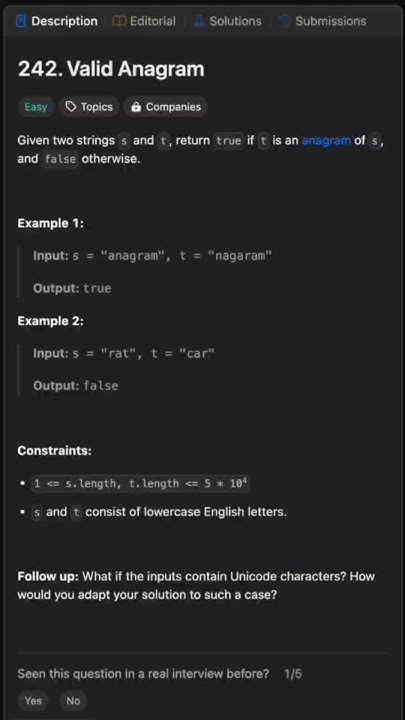 Valid Anagram - Leetcode Problem 242 - Go #leetcode #coding - YouTube