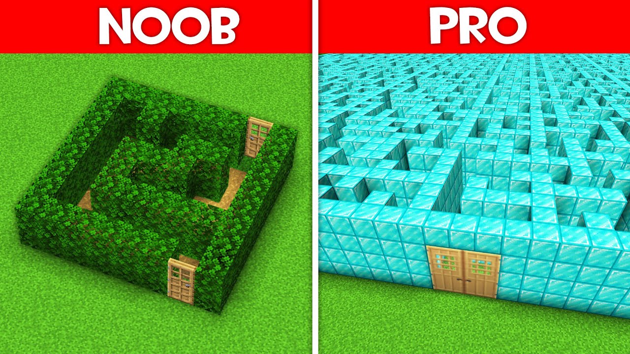 Minecraft Battle: RARE MAZE BUILD CHALLENGE - NOOB vs PRO vs HACKER vs ...