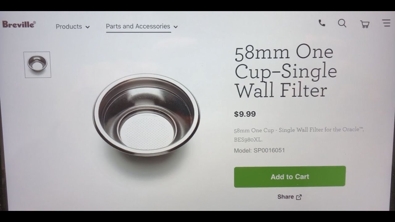 REVIEW: Breville Oracle single cup filter SP0016051 - YouTube