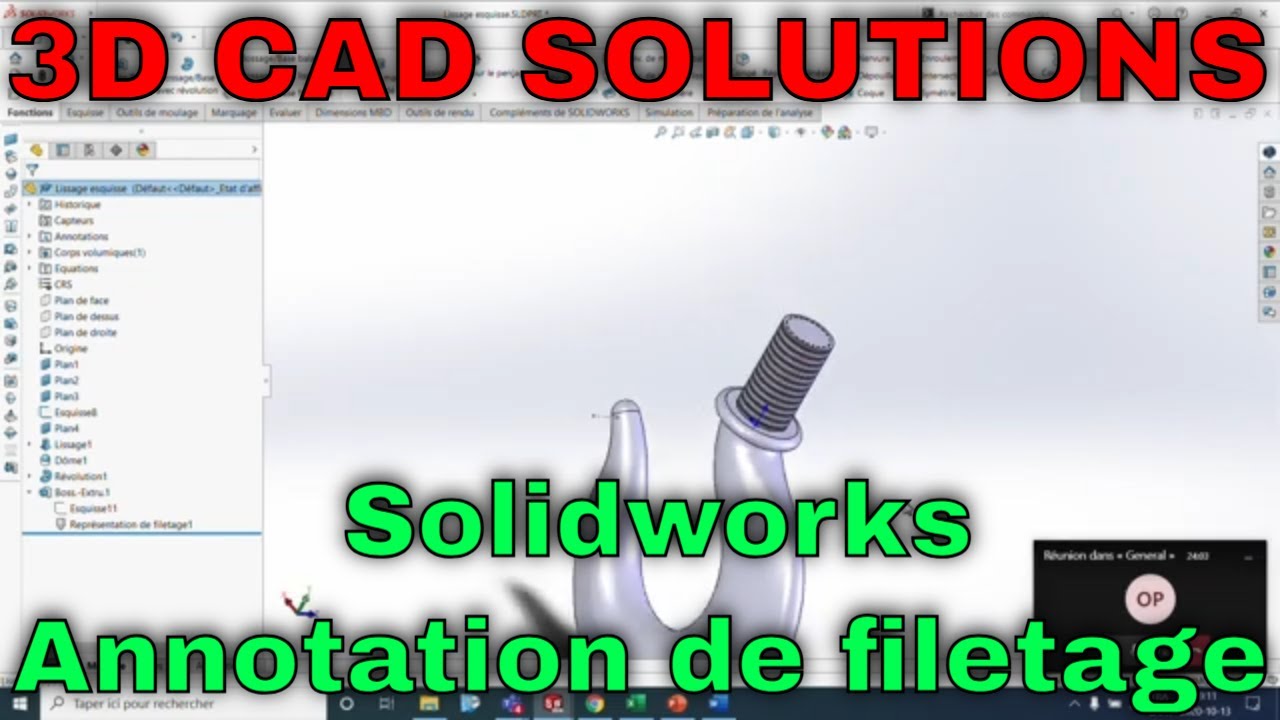 CAO 1 - Cours06 - Annotation de filetage - Solidworks - YouTube