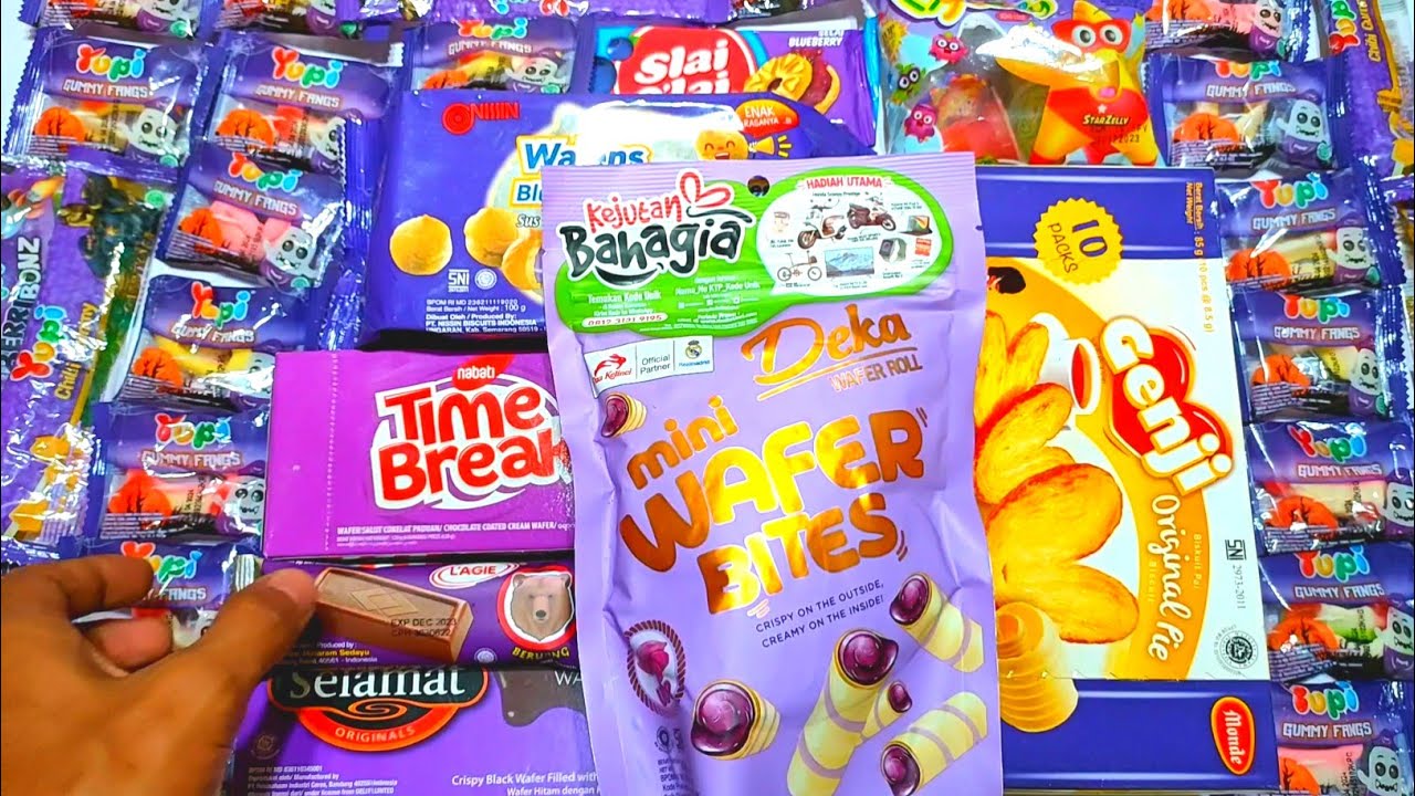 ASMR Unpacking indonesian snacks and chocolate Time break selamat ...