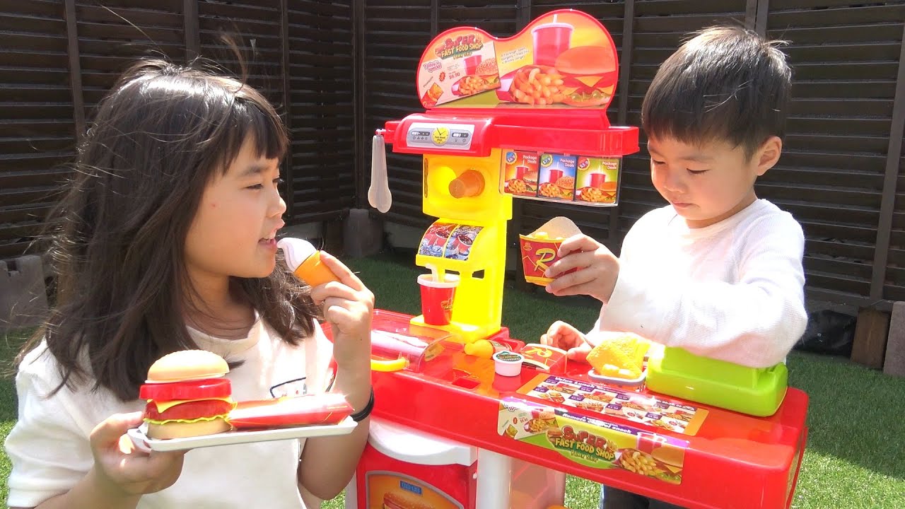 HAMBURGER Shop FAST FOOD SHOP SET TOY ハンバーガー屋さんの大きなセット でお店屋さんごっこをしたよ♬ ...