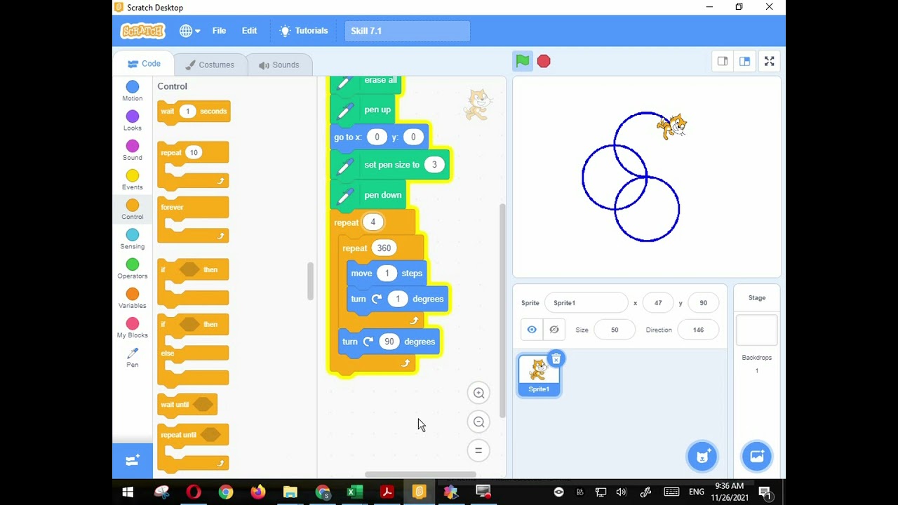 How To Draw 4 Circles In Scratch Youtube