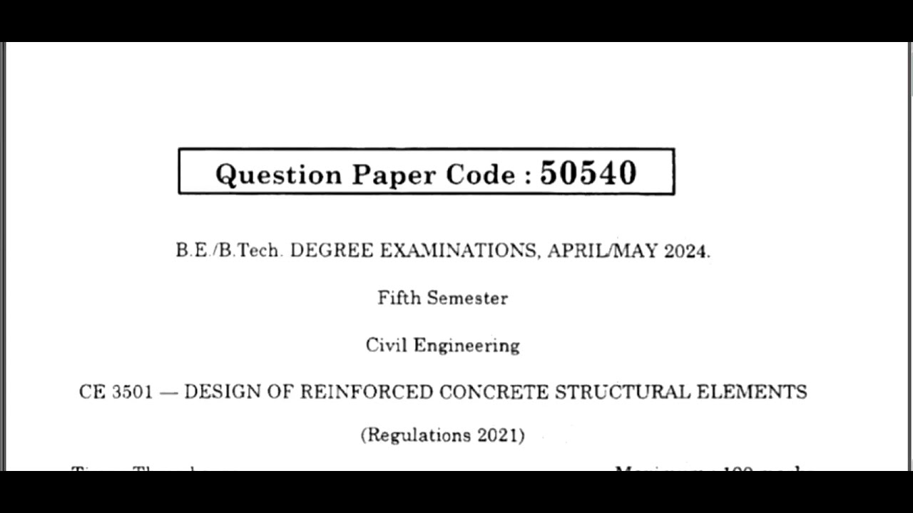 CE3501 Design of Reinforced Concrete Structural Elements Apr/May 2024 ...