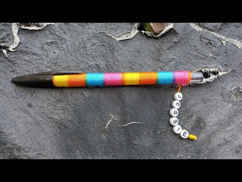 Pluma o bolígrafo decorada con hilo de colores y letras (plumas ...