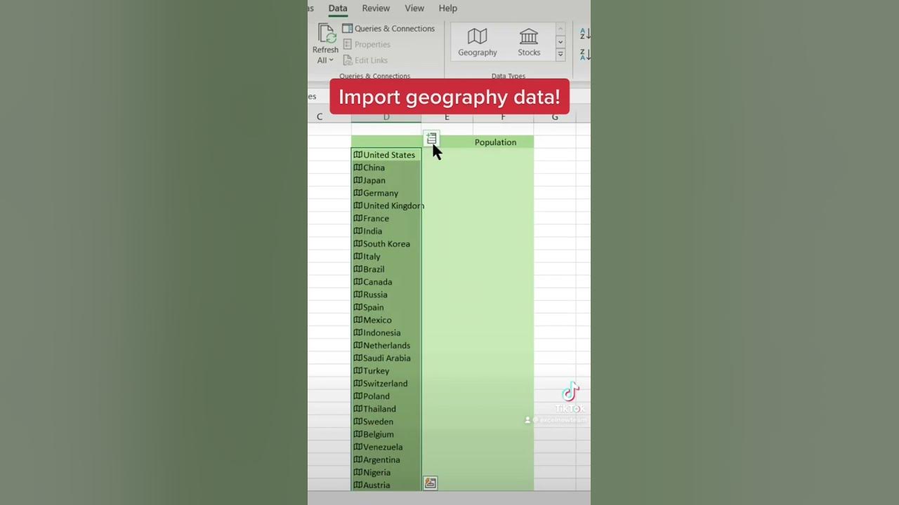 Import geography data in #excel #shorts #exceltips #exceltutorial # ...