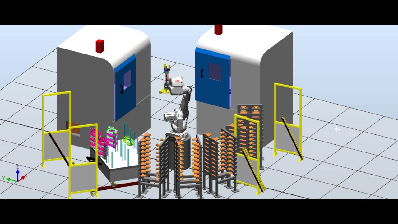 Robot machine tending application simulation - YouTube