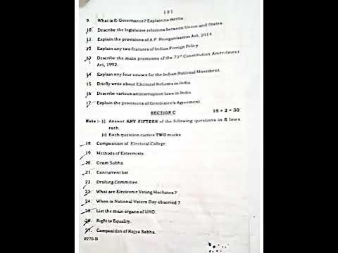 CIVICS,Intermediate 2nd year ts 2023 Final Question Paper. - YouTube