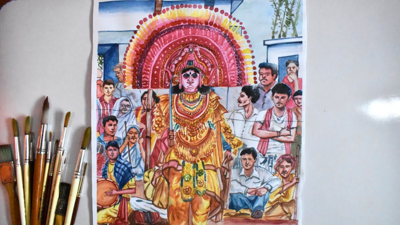 ছৌ নাচ । Cho nach watercolor painting | Cho nach composition watercolor ...