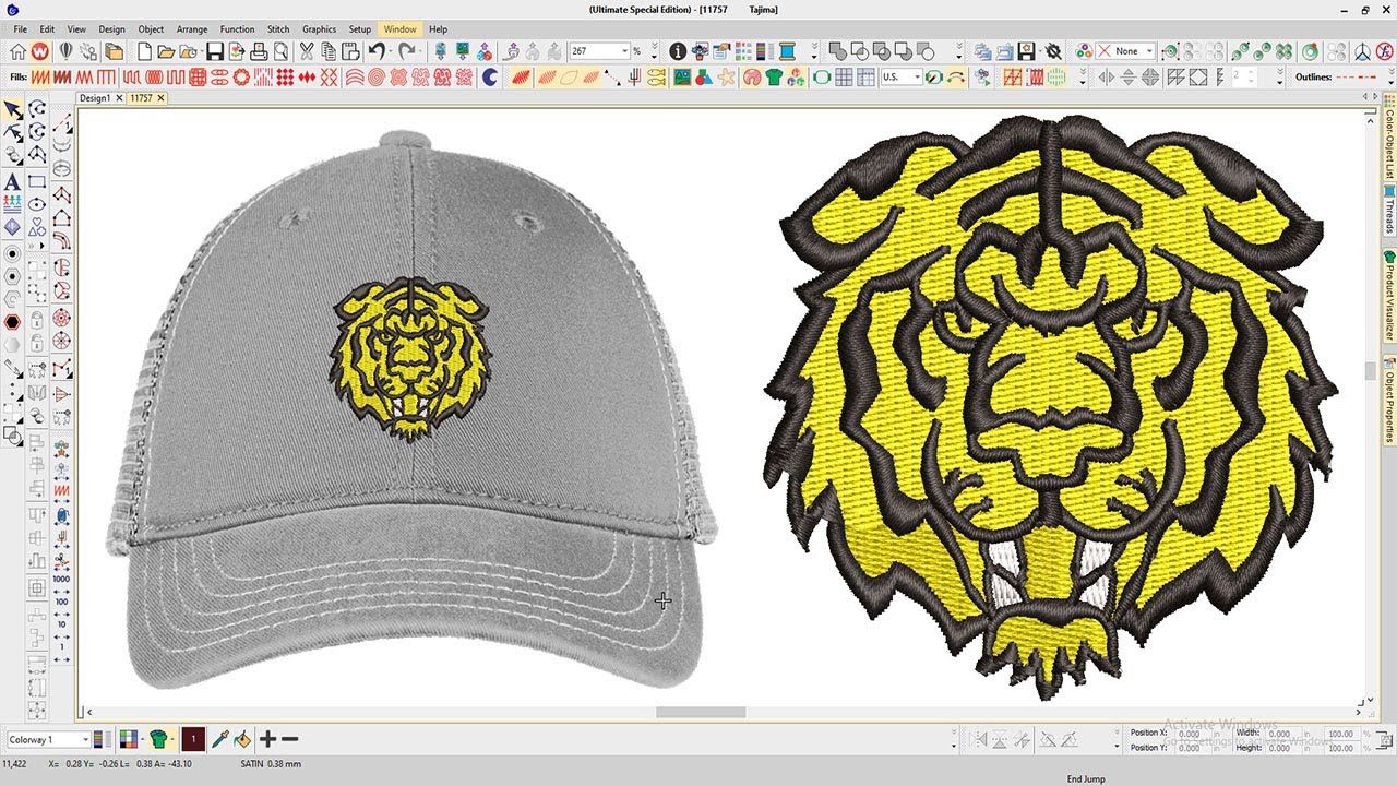 Tiger Embroidery logo for Cap - YouTube