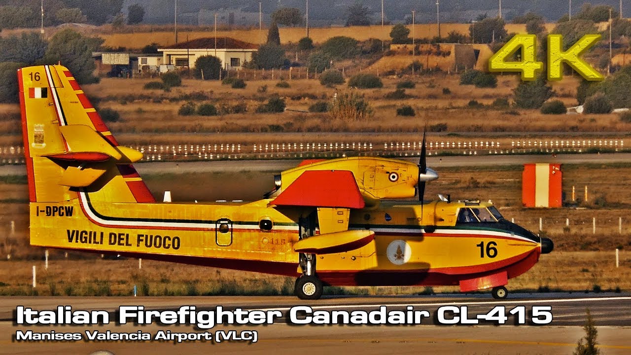 Italian Firefighter Canadair CL 415 at Valencia [4K] - YouTube