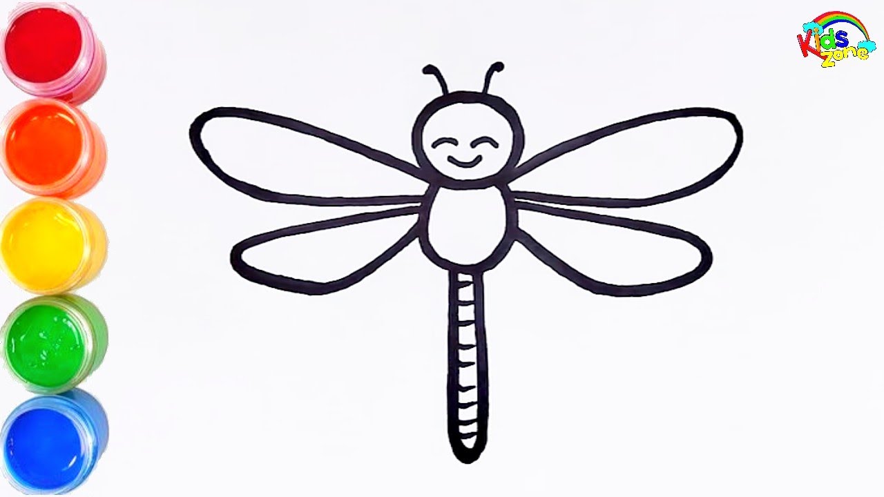 Dragonfly Drawing | Easy Dragonfly Drawing Coloring Painting for Kids ...