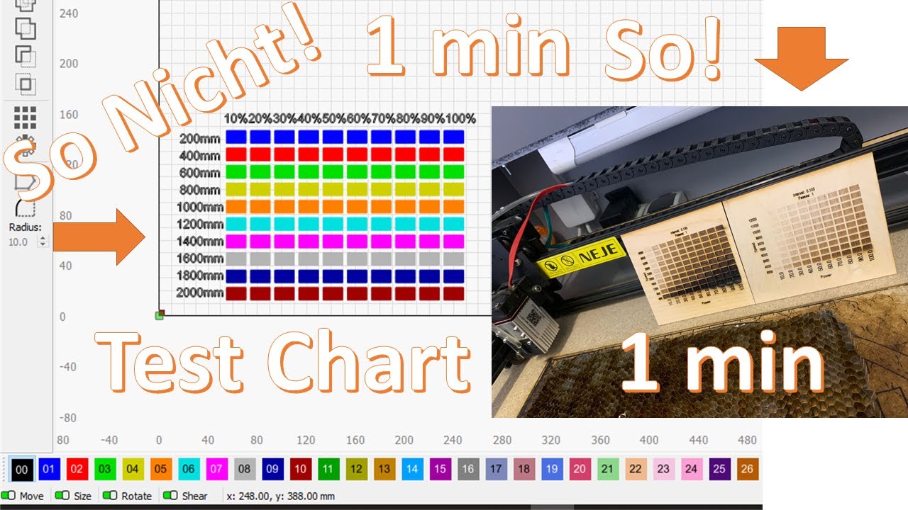 1 Minute Laser Gravier Test Chart in Lightburn erstellen - Neje Master ...