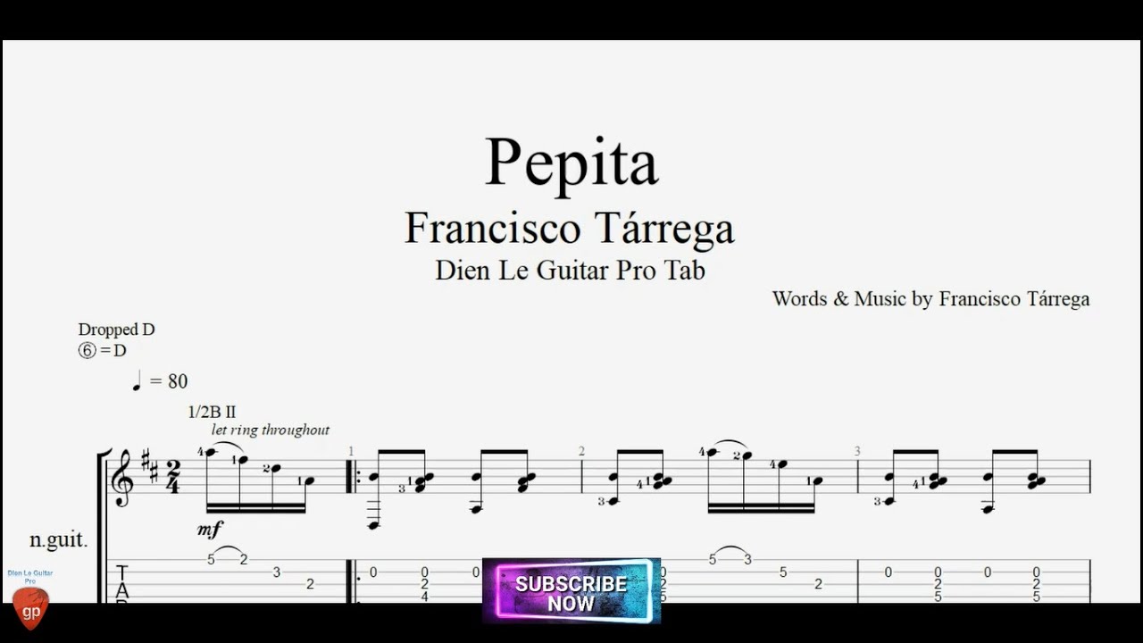 Pepita by Francisco Tárrega with Guitar Tutorial TABs - YouTube