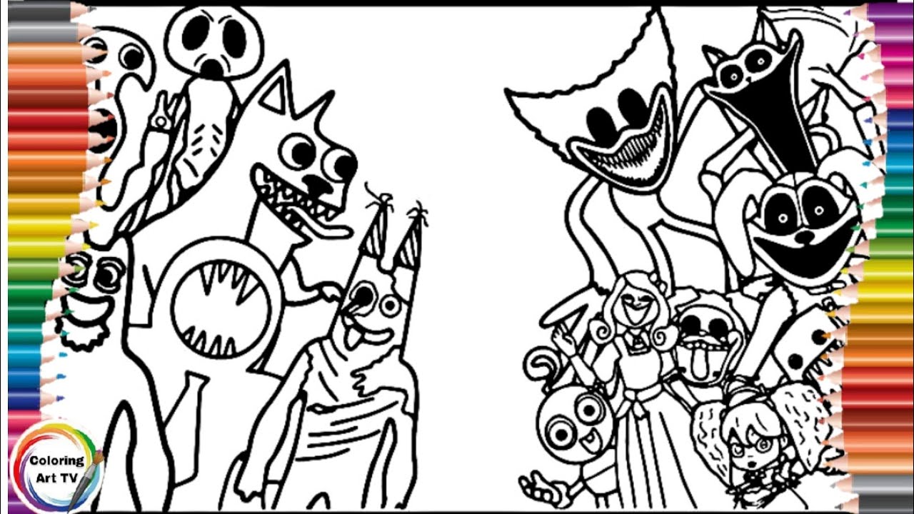 Coloriage Poppy Playtime Chapitre 3 vs Garten Of Banban 8 Nouveau / Colorez tous les boss ...