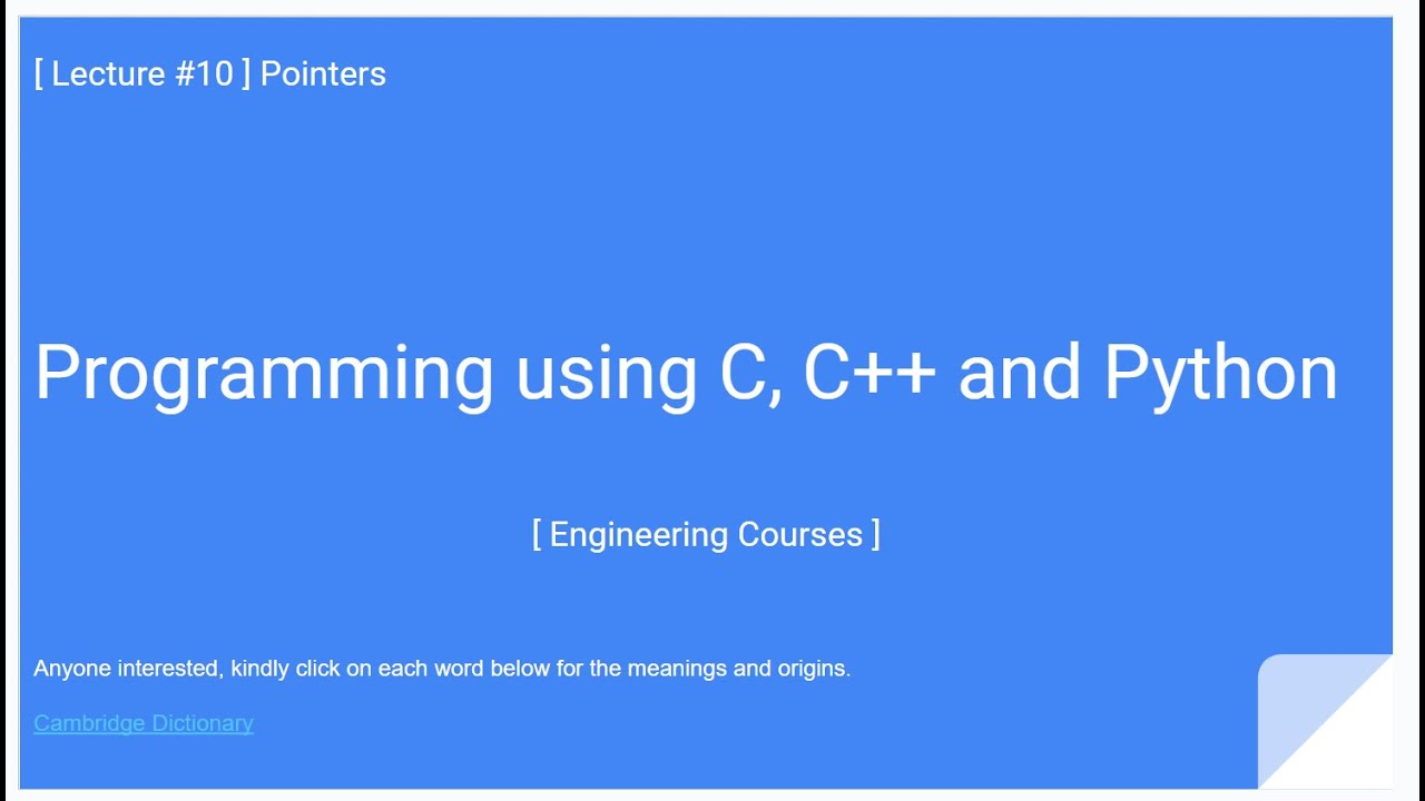 Lecture 10 - Pointers - YouTube