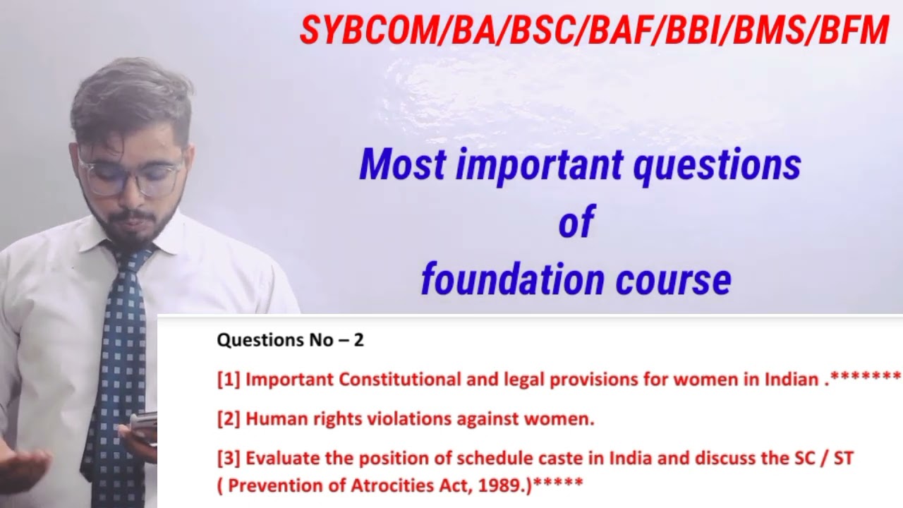 Most Important Questions of Foundation Course| SYBCom/ BAF/BBI /BFM ...