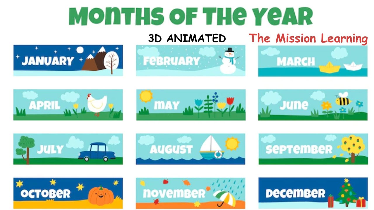 3D ANIMATED | Months of the Year with Spellings FOR KIDS || Preschool ...