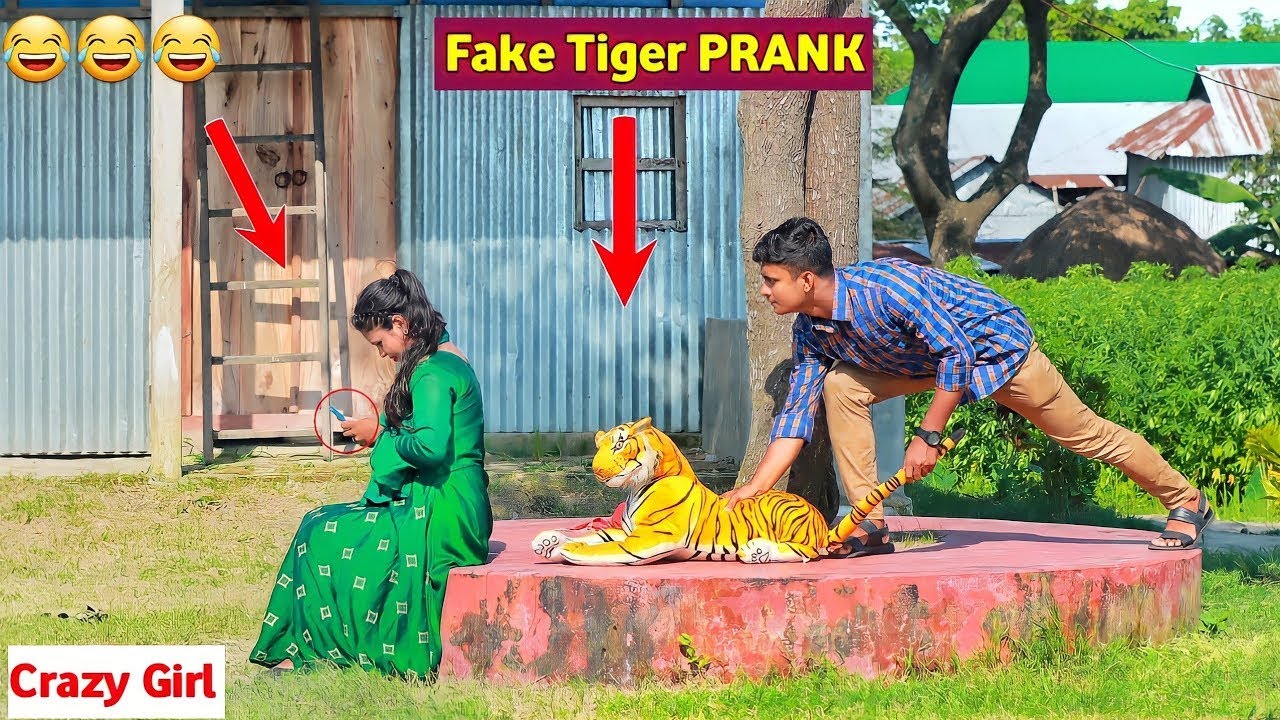 Viral Fake Tiger Prank on episode 7 -- Cute Girl _ Fake Tiger vs Man ...