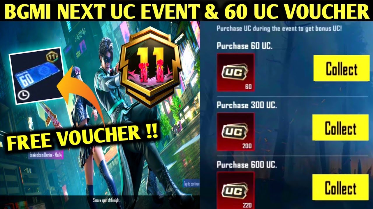 😍BGMI NEXT UC UP EVENT 100% DATE & 60 UC FREE RP VOUCHER | A11 ROYAL ...
