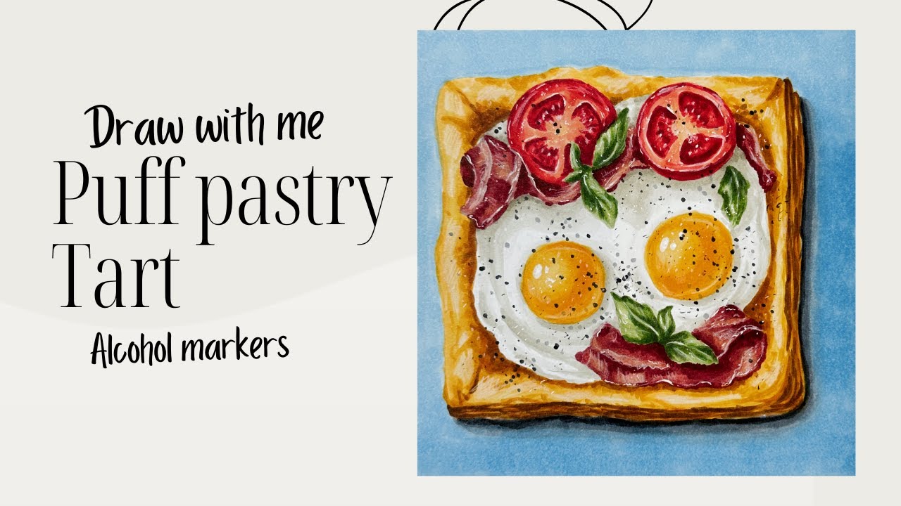 Draw with me: Puff pastry tart illustration \ Realistic drawing ...