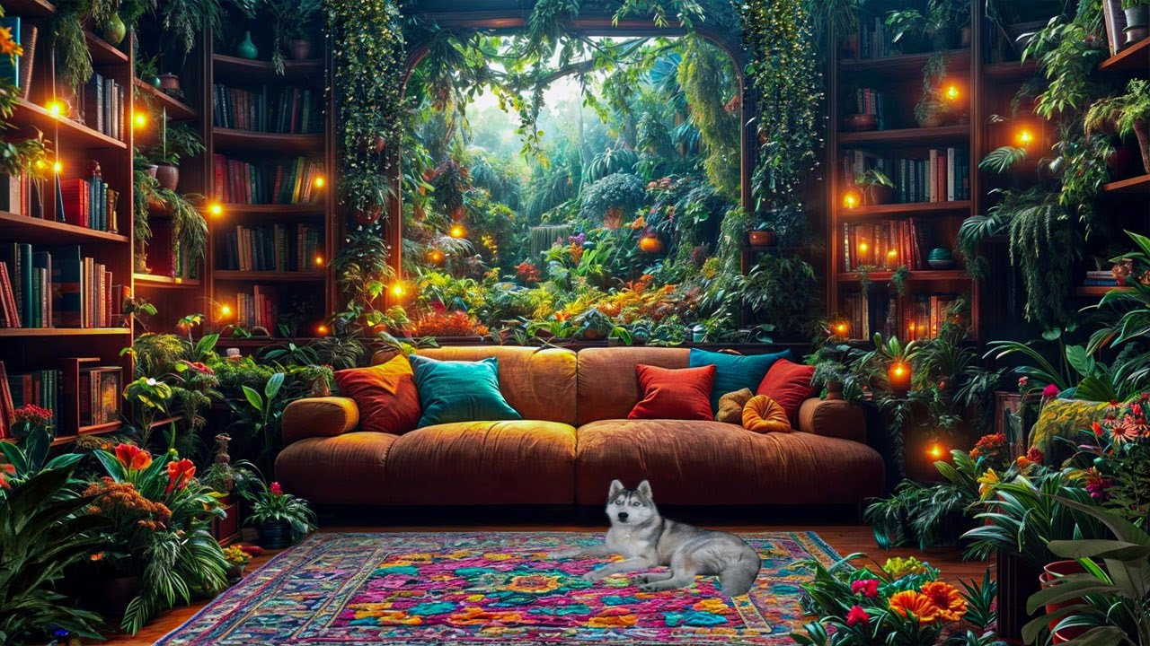 🪴📚 Cozy Jungle Library with Soft Piano Music – Relax, Study, or Read ...