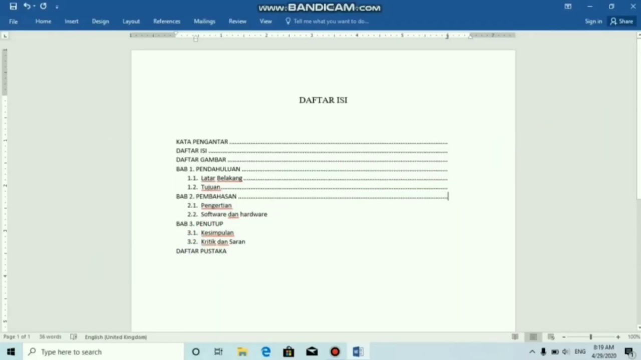 Tutorial cara membuat Daftar Isi menggunakan Tabulasi &Numbering ...