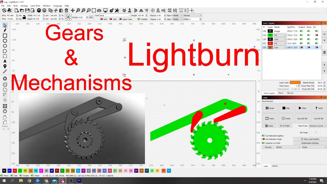 Making a gear / Mechanism in lightburn for laser Cutting - YouTube