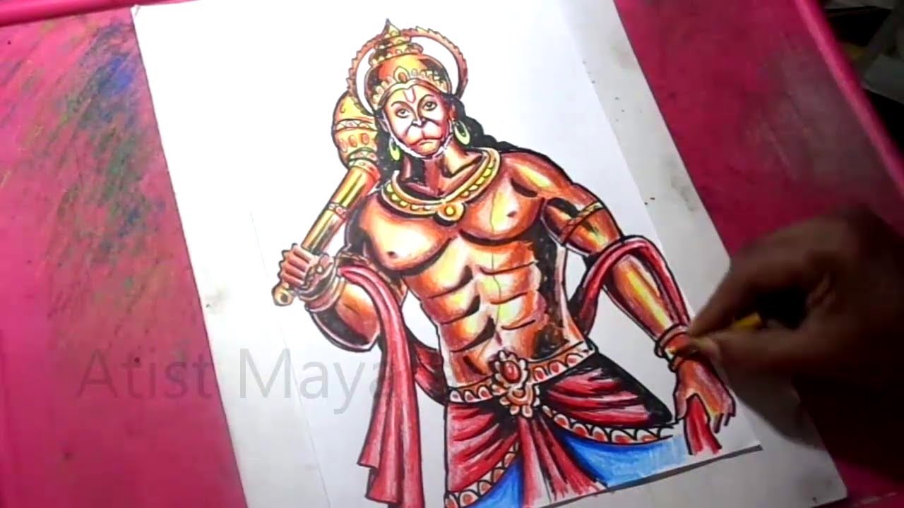 How to Draw Lord Veera Hanuman / Anjaneya Art Color Painting Full Size ...