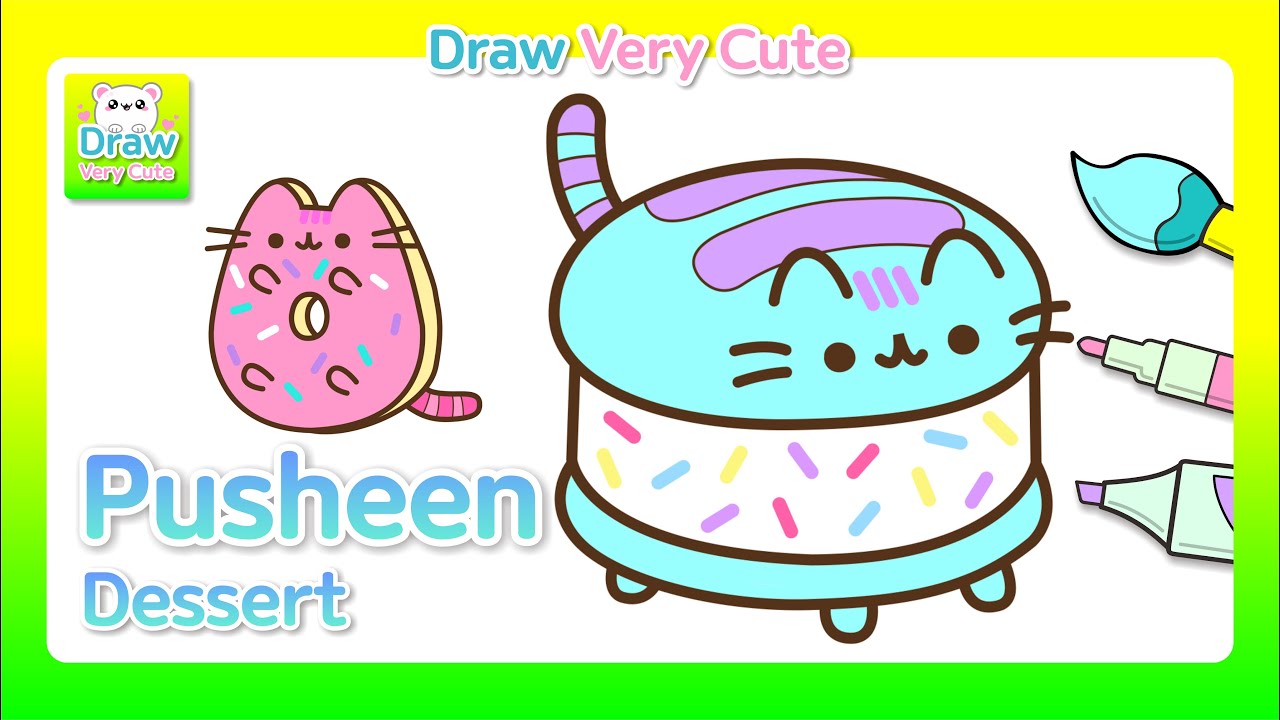 Drawing and coloring Pusheen the cat dessert cute character Draw Very ...