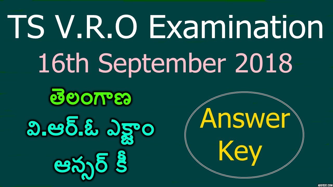 TS VRO Answer Key. TSPSC VRO Exam Answer Key 16.09.2018 - YouTube
