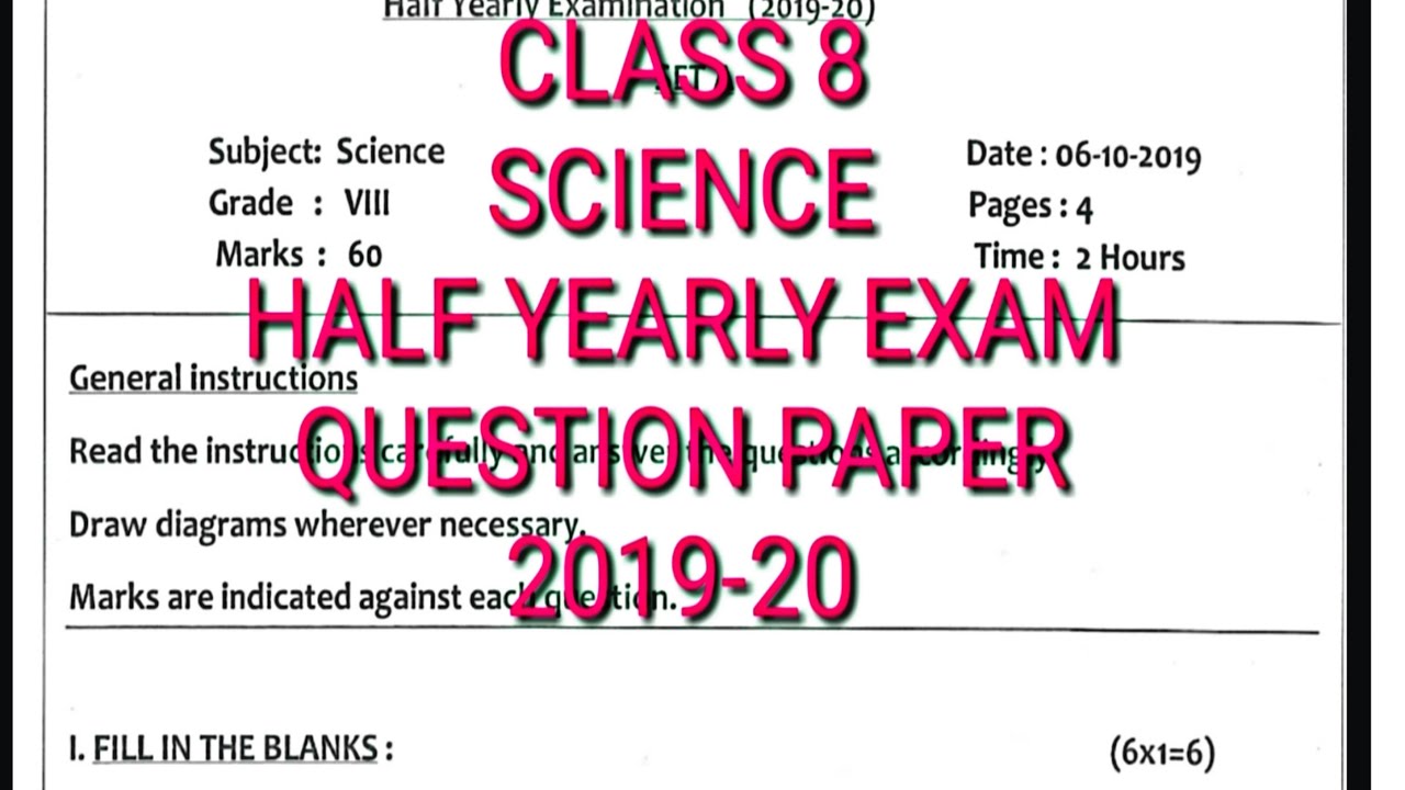 CLASS 8 Science Half Yearly Exam Question Paper 2019 20 Mid Term class-8-science-half-yearly-exam-question-paper-2019-20-mid-term
